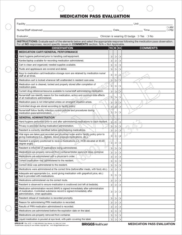 Medication Pass Evaluation Medication Pass Evaluation